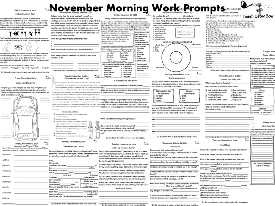 Morning Work – Teach Grow Sow